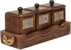 DESI KARIGAR Wooden Tea Coffee & Sugar Container - 300 ml Price in ...
