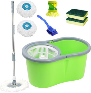 V-MOP Premium Green Classic Magic Dry Bucket Mop - 360 Degree Self Spin ...