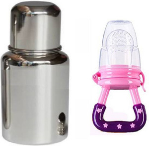 BABA PAPA Silver Stainless Steel Baby Feeding Bottle WITH Fruit Feeder ...