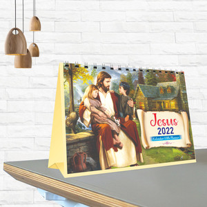 Vivid Print Jesus Desk Calendar 2022 (B5 10x8") Stand Up table Calendar ...