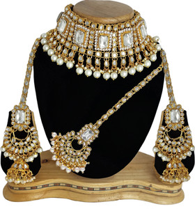 DIYA JEWELLERY Metal Gold-plated White Jewellery Set Price in India ...