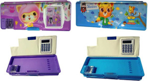 imtion ( 2 Pcs Pencil Box with Calculator Attached Assorted Colour And ...