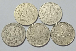 Sansuka Set of First Republic India Coins 1/4 Rupee 1950-1951-1954-1956 ...