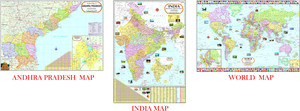 Andhra Pradesh Map, India Map & World Map | NON LAMINATED | SET OF 3 ...