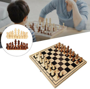 Goods Dock Wooden Foldable Chess Board Game with Wood Pawns for Kids ...