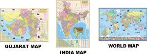 (Pack of 3 Maps) INDIA, WORLD and GUJARAT MAP All With Important Fact ...