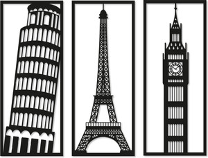 Painting Mantra Eiffel Tower MDF Wall Plaque 3 Framed Panel Painted ...