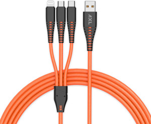 AXL Lightning Cable 3 A 1.2 m Metal Nylon Braided 3 in 1 Multifunction ...