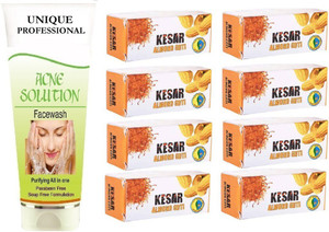 UNIQUE PROFESSIONAL ACNE SOLUTION FACE WASH 100 ML + KESAR ALMOND GOTI ...