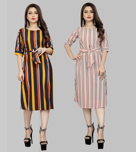 maruti fab Women A-line Yellow, Pink Below Knee Dress - Buy maruti fab ...