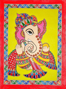 MITHILA HUNAR LORD GANESHA GAPNAPTI BAPPA MADHUBANI PAINTING Acrylic 14 ...