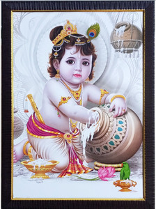 vasiji arts Natkhat Bal Krishna Painting with Synthetic Frame Digital ...