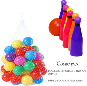 MINIKIDZ baby 24 BALLS and SMALL BOWLING SET 6 pins and 2 balls Premium ...