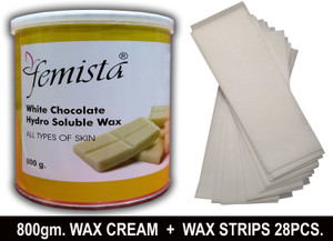 Femista WHITE CHOCOLATE HYDRO SOLUBLE WAX CREAM & 28PCS WAX STRIPS FOR ...