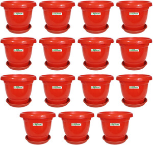 RGDECOR 8 Inches | 15 Red Flower Pots with Tray | Plant Pot | Plastic ...