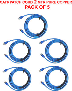 Ya-net Patch Cable 2 A 2 m PACK OF 5 NOS, CAT 6 LAN PATCH CORD 2 MTR ...