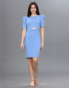 Selvia Women Bodycon Light Blue Knee Length Dress - Buy Selvia Women ...