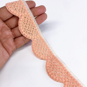 Lami 9 Meter Peach Cutwork Design Lace Border, Crochet Crocia Lace ...