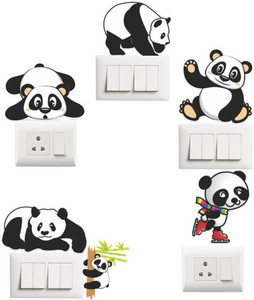 Sahaj Décor 30 cm beautyful panda wall switch board sticker for black ...