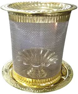 SATGURU CREATIONS Brass Flower Diya & Unbreakable Steel Wind Guard Set ...