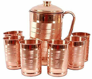 COPPER COUNTER Copper Tamba Water jug with Lid and 6 Copper Glass Set ...