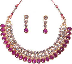 White pearl Alloy Gold-plated Pink Jewellery Set Price in India - Buy ...