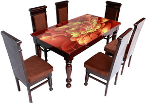 POJ Luna Dining Table Set With Beautiful Designer Glass On Top Solid ...
