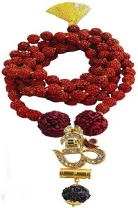 THENUA JI Om Trident Locket with Original Rudraksha Mala Beads Metal ...