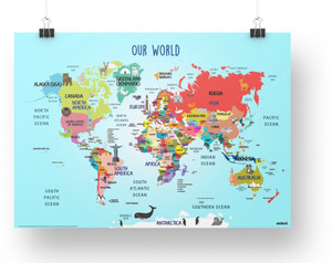 Fun World Map with Country Names for Kids Paper Print - EKDALI posters ...