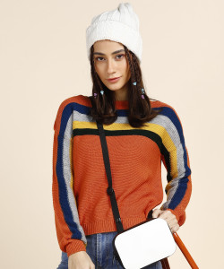 French Connection Striped Crew Neck Casual Women Multicolor Sweater ...