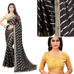 Buy Febo Fashion Striped Bollywood Silk Blend Black Sarees Online ...