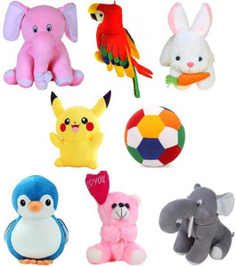 DOGEE Budget Combo Of 8 (Elephant, Pikachu, Parrot, Rabbit) Soft Toy ...