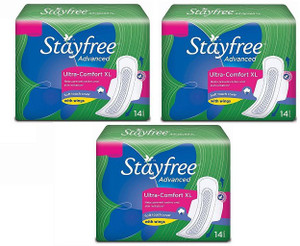 STAYFREE Advance Ultra-Comfort XL With Wings 14+14+14 Count Pack Of ...