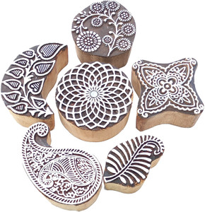 Reniq Art Wood Block Stamps, Artistic Shapes Craft Kids Saree Border ...