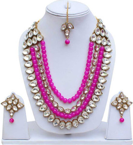 White pearl Alloy Gold-plated Pink Jewellery Set Price in India - Buy ...