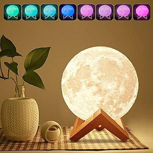 Gojeeva 3D 7 Color Changing Moon Light with Stand for Bedroom Lights ...