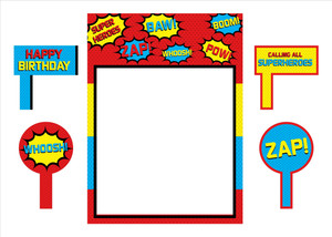 Theme My Party Super Hero Theme Photo Booth With Props For Birthday ...