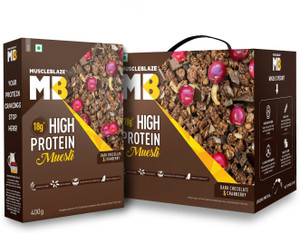 MUSCLEBLAZE High Protein Muesli, 1.4 kg Dark Chocolate & Cranberry Box ...