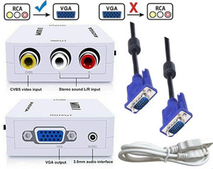 Technobyte RCA/AV to VGA Video Audio Media Converter Mini Adapter with ...