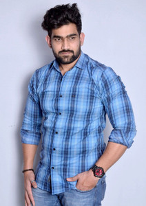 ZONEX Men Checkered Casual Light Blue Shirt - Buy ZONEX Men Checkered ...