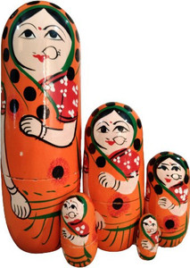 ZemPark Orange Color Dolls set for Girls Wooden Hand Painted Dolls ...