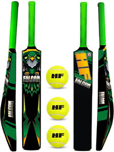 HF FALCON Full Size COMBO 1 HARD PLASTIC BAT WITH 3 TENNIS BALL Cricket ...