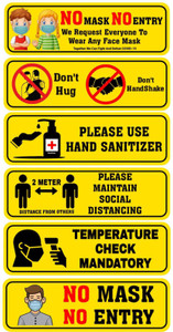 STICKER PACK OF 6 SAFETY NOTICES NO MASK NO ENTRY WASHING YOUR HANDS ...