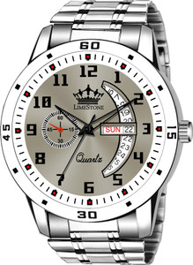 LIMESTONE Day and Date Functioning Grey Dial Steel Strap New Quartz ...