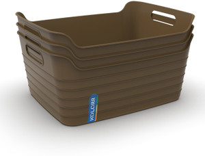 KOLORR Plastic Multipurpose Large Size Pack of 3 LT Brown Flexi Baskets ...
