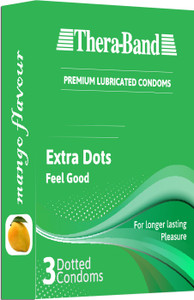 Theraband Extra Dotted Mango Flavored Condom For Men - Ultra Thin And ...
