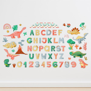 CVANU 70 cm ABCD Letters With Ancient Animals Vinyl Wall Sticker For ...
