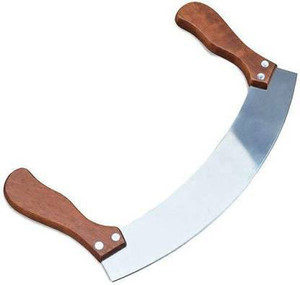 LOGICMART Double handle crescent pizza cutter with wooden handle and ...