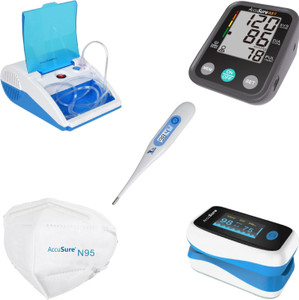 AccuSure Combo Health Kit BP Machine Pulse Oximeter Thermometer N95Mask ...