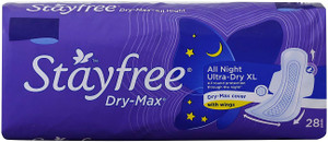 STAYFREE Dry-Max All Night Ultra-Dry With Wings XL- 28 Counts Sanitary ...